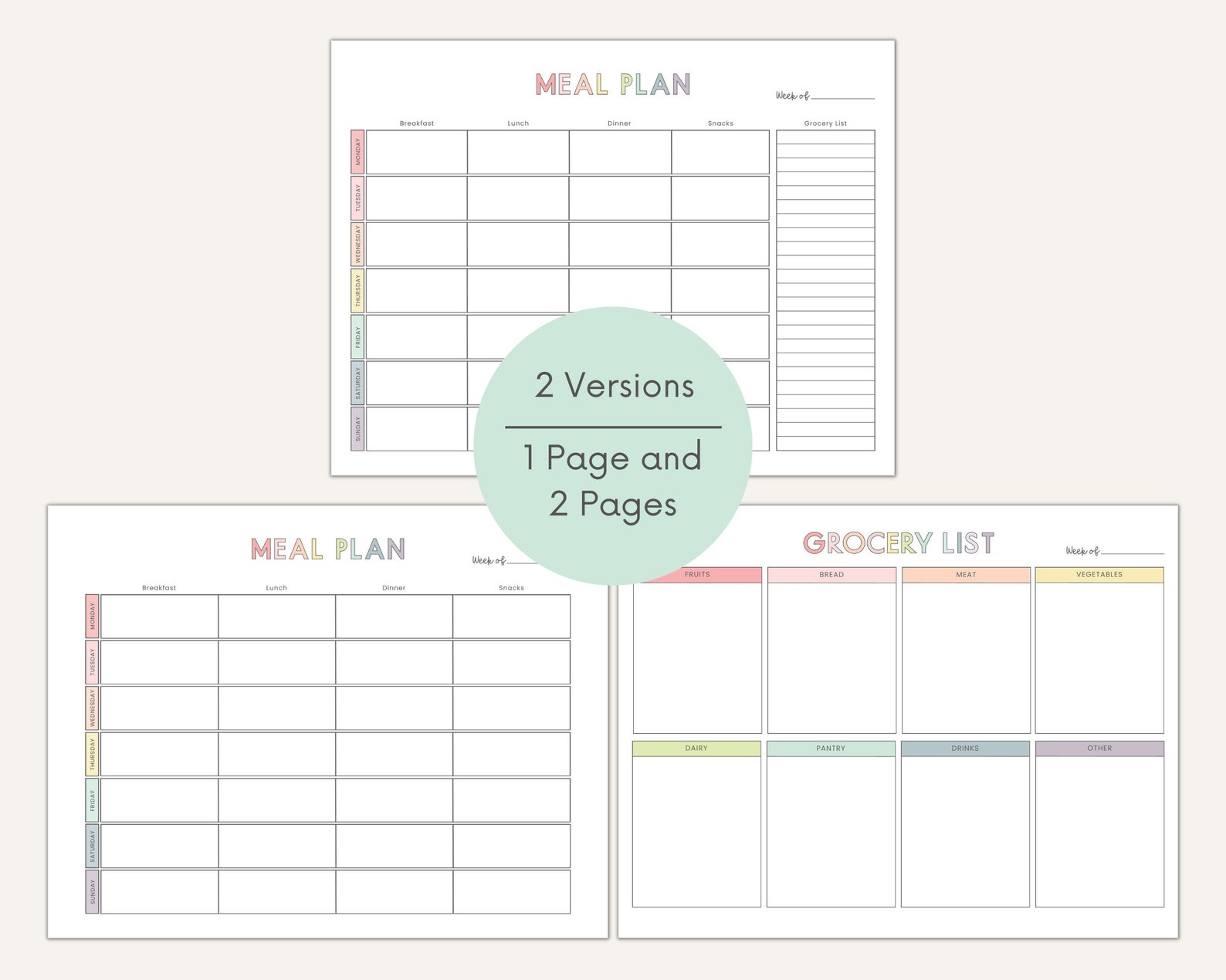 Meal Planner Printable Weekly Menu Planner Grocery List - Etsy