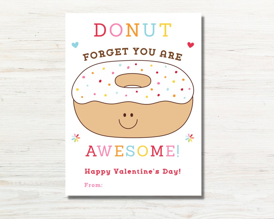 Donut Valentine Tag Printable, Kids Valentines Cards for School, Donut ...