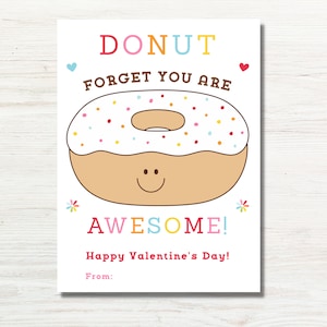 Donut Valentine Tag Printable, Kids Valentines Cards for School, Donut ...