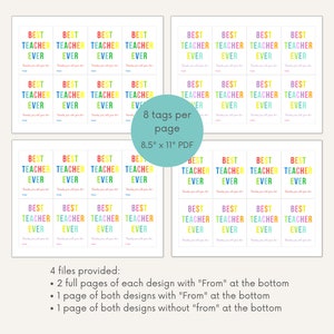 Printable Teacher Appreciation Gift Tag, Cards, Best Teacher Ever ...