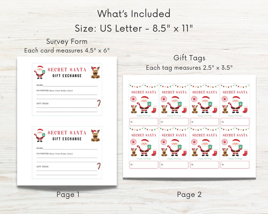 Secret Santa Gift Exchange Cards, Christmas Gift List Printable for ...
