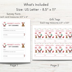 Secret Santa Gift Exchange Cards, Christmas Gift List Printable for ...