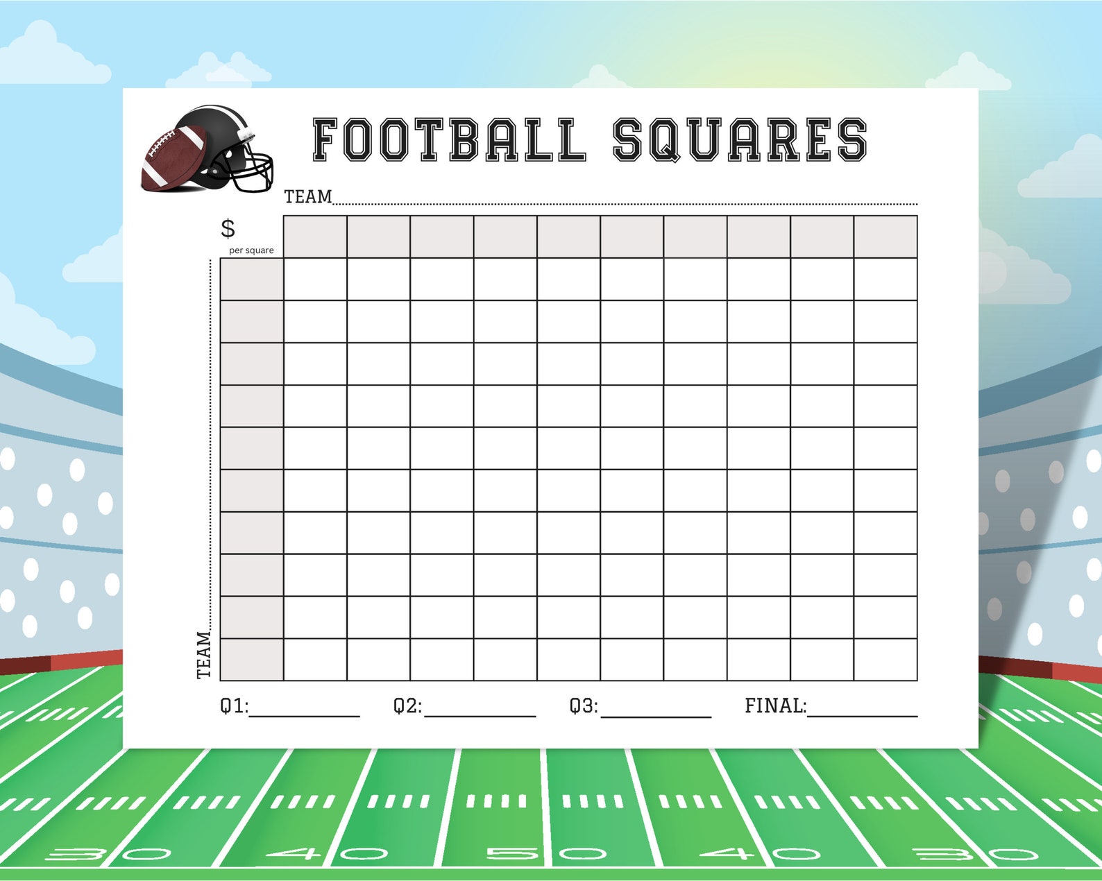 Football Squares Editable Printable, Football Square Fundraiser, 100 ...