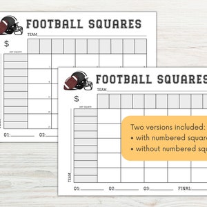 Football Squares Editable Printable, Football Square Fundraiser, 25 ...