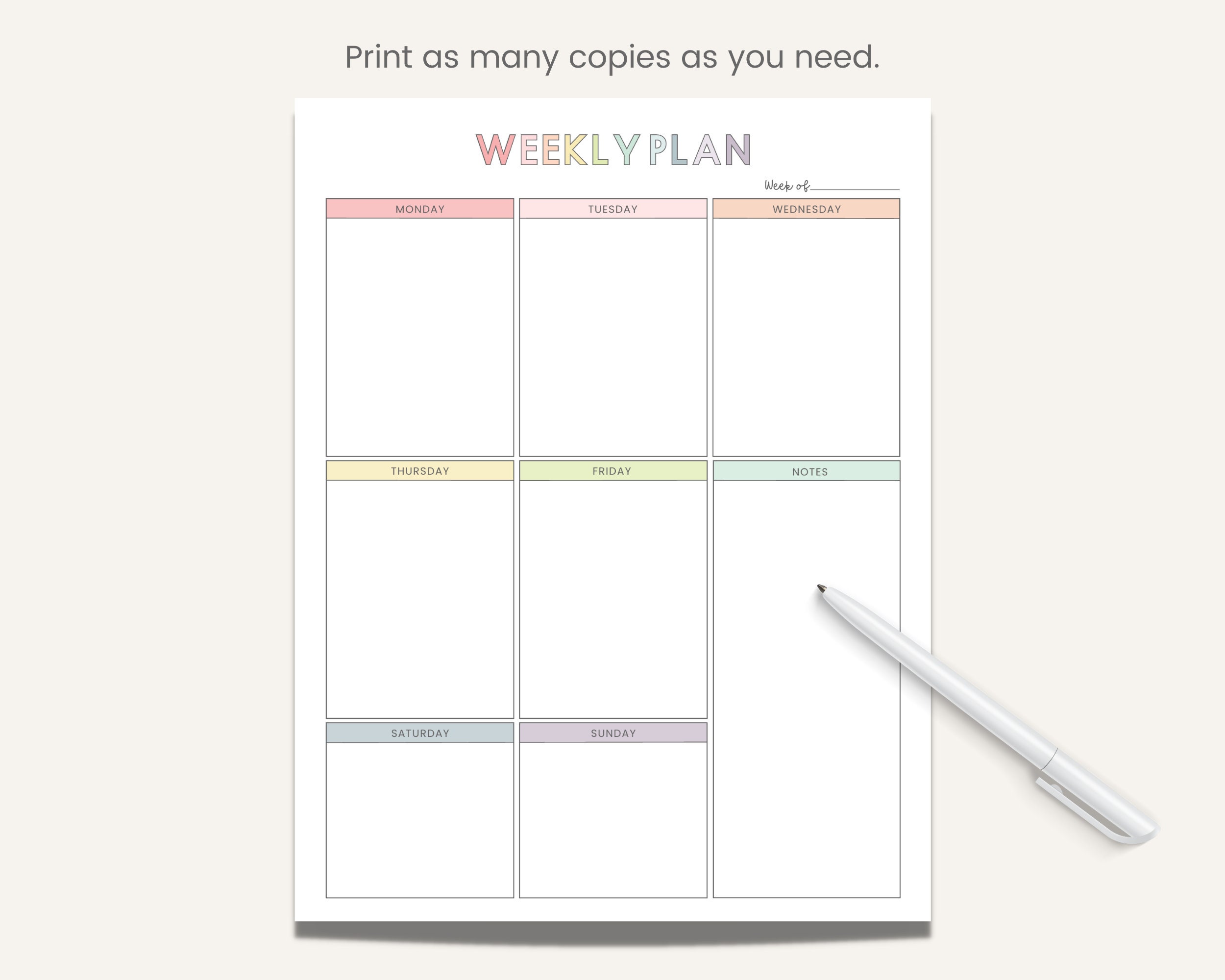 Weekly Planner Printable Vertical Portrait Homeschool Weekly - Etsy