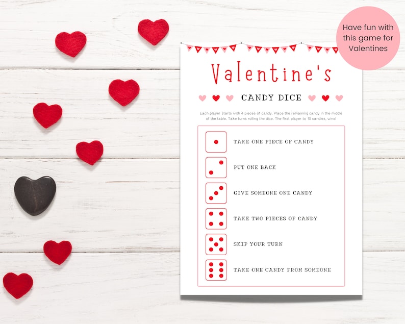 Valentine's Day Candy Dice Game Printable Valentine's - Etsy