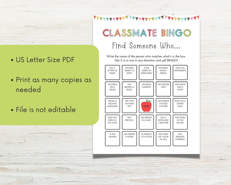 Back to School Bingo, Get to Know You Bingo for Kids, Icebreaker Bingo ...