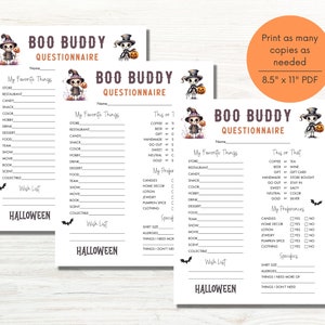 Boo Buddy Questionnaire, Boo Buddies Printable, Halloween Gift Exchange ...