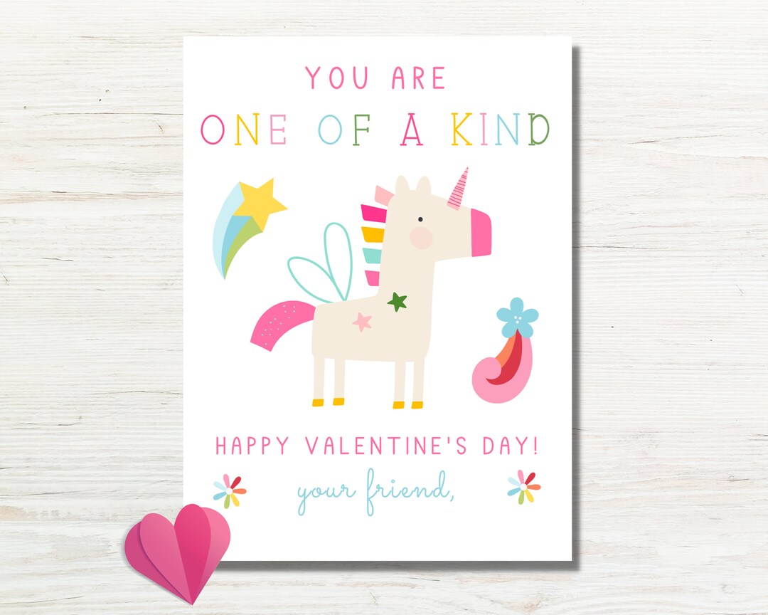 Unicorn Valentine Printable, Valentine Unicorn Card for Kids, Girl ...