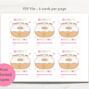 Donut Valentine Tag Printable, Kids Valentines Cards for School, Donut ...