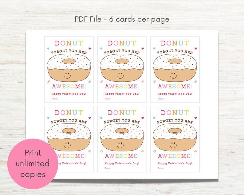 Donut Valentine Tag Printable, Kids Valentines Cards for School, Donut ...