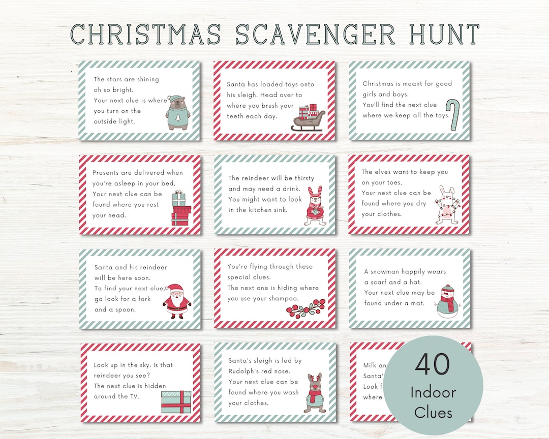 Indoor Christmas Treasure Hunt, Christmas Scavenger Hunt for Kids ...