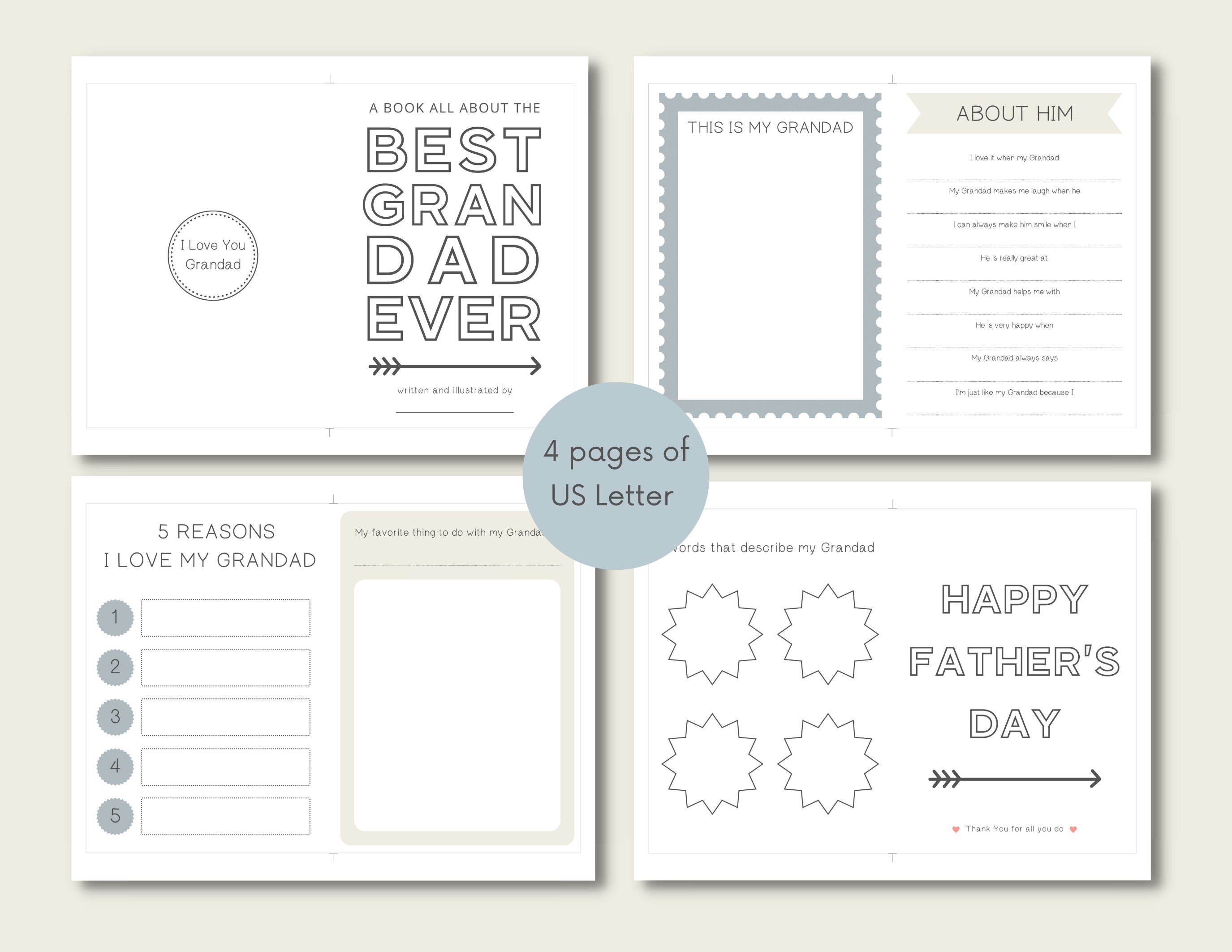 All About My Grandad Printable Book Grandad Father's Day - Etsy