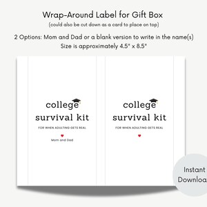 College Survival Kit Printable, College Care Package, Gift Card Holder ...
