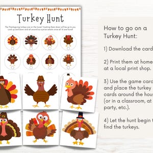 Turkey Scavenger Hunt Game for Kids, Thanksgiving Treasure Hunt, Turkey ...