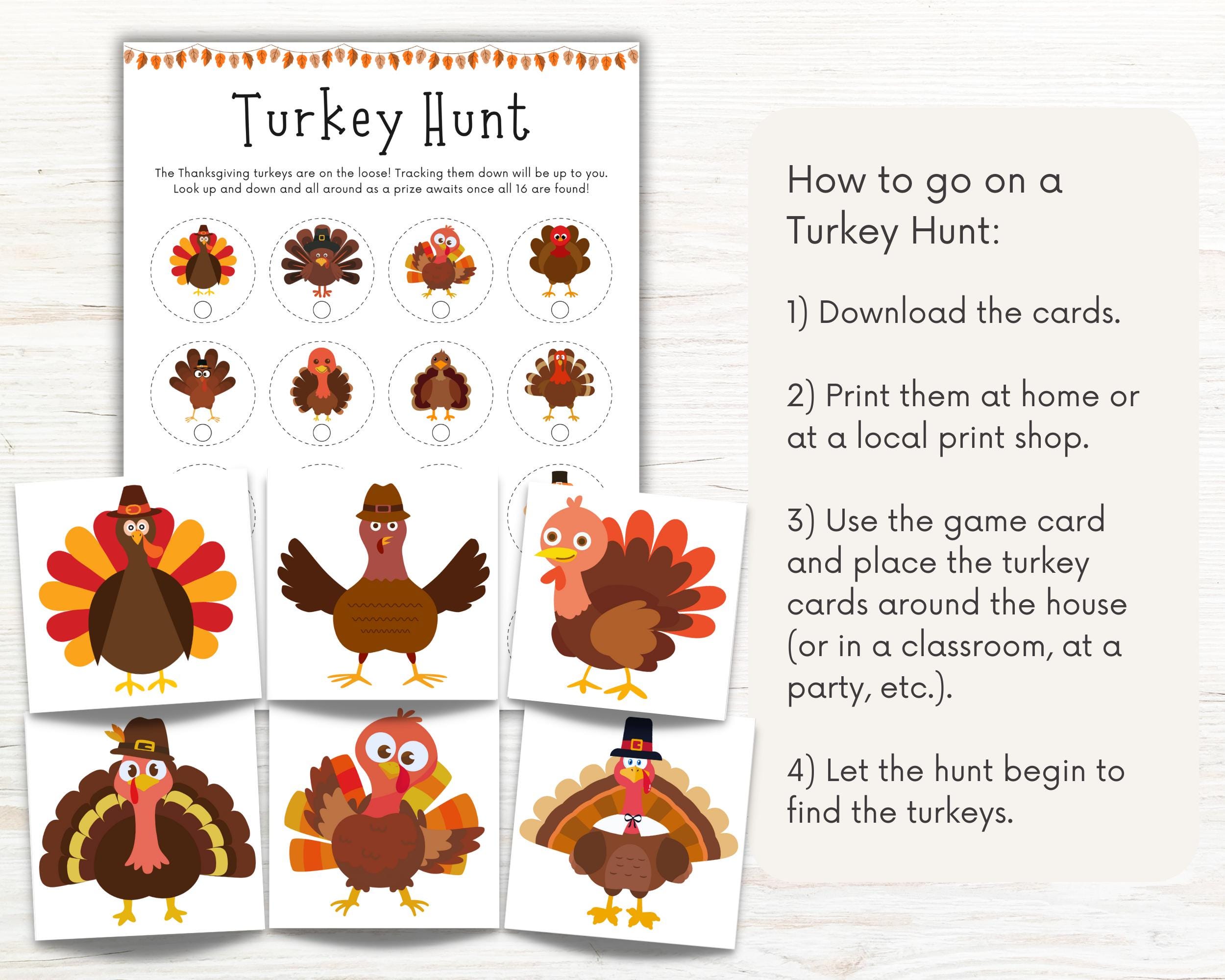 Turkey Scavenger Hunt Game for Kids, Thanksgiving Treasure Hunt, Turkey ...