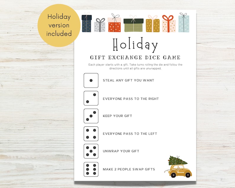 Christmas Gift Exchange Dice Game, Christmas White Elephant Gift ...