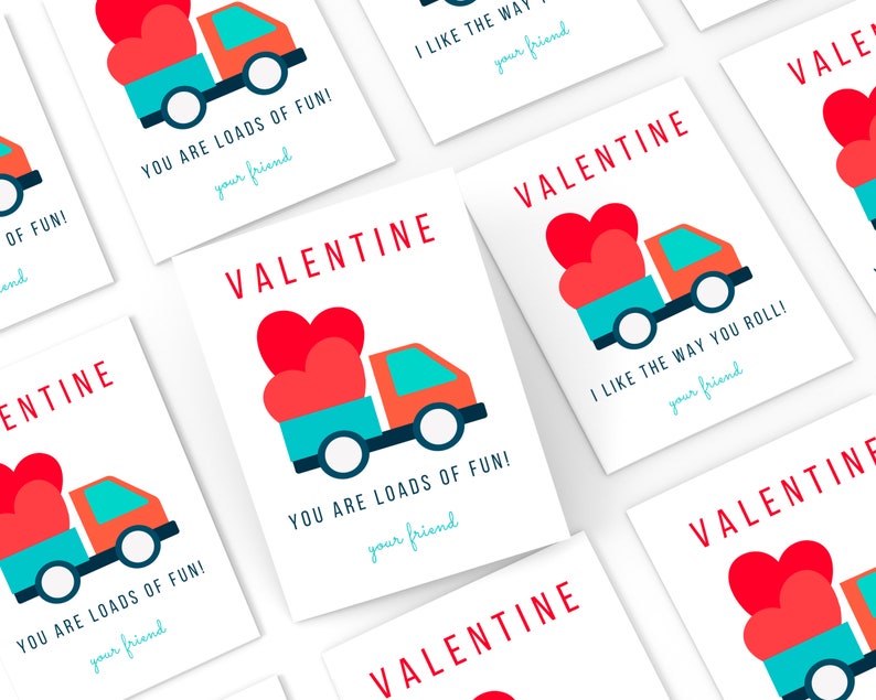 Construction Valentine's Day Cards Printable, Kids Valentines Dump ...