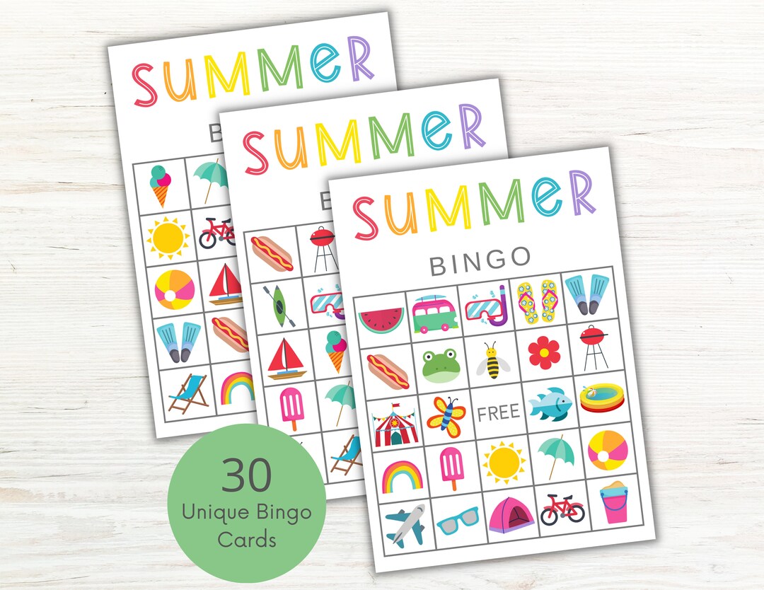 Summer Bingo Cards, Summertime Bingo, Summertime Game, Printable Summer ...