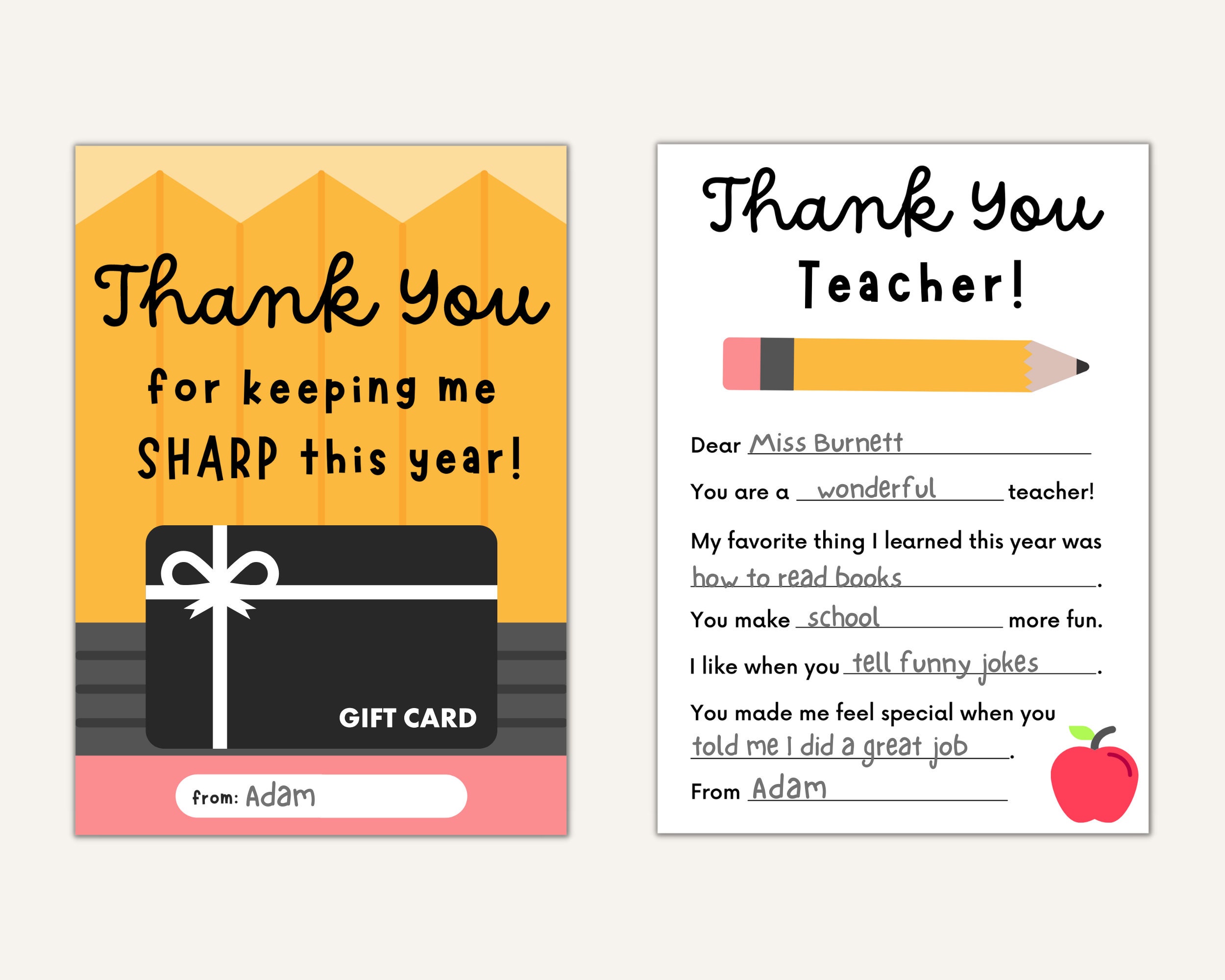 Teacher Appreciation PRINTABLE Gift Card Holder End of Year - Etsy