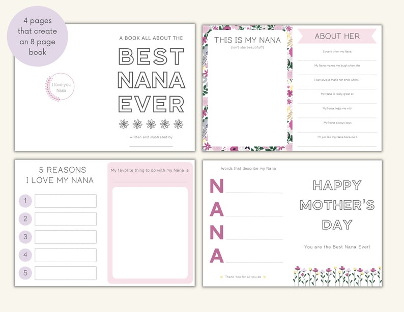 All About My Nana Printable Book, Mother's Day Questionnaire, Coloring ...