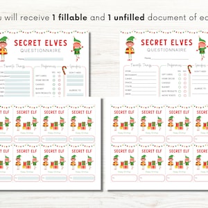 Secret Elves Questionnaire Printable, Secret Elf List, Office Gift ...