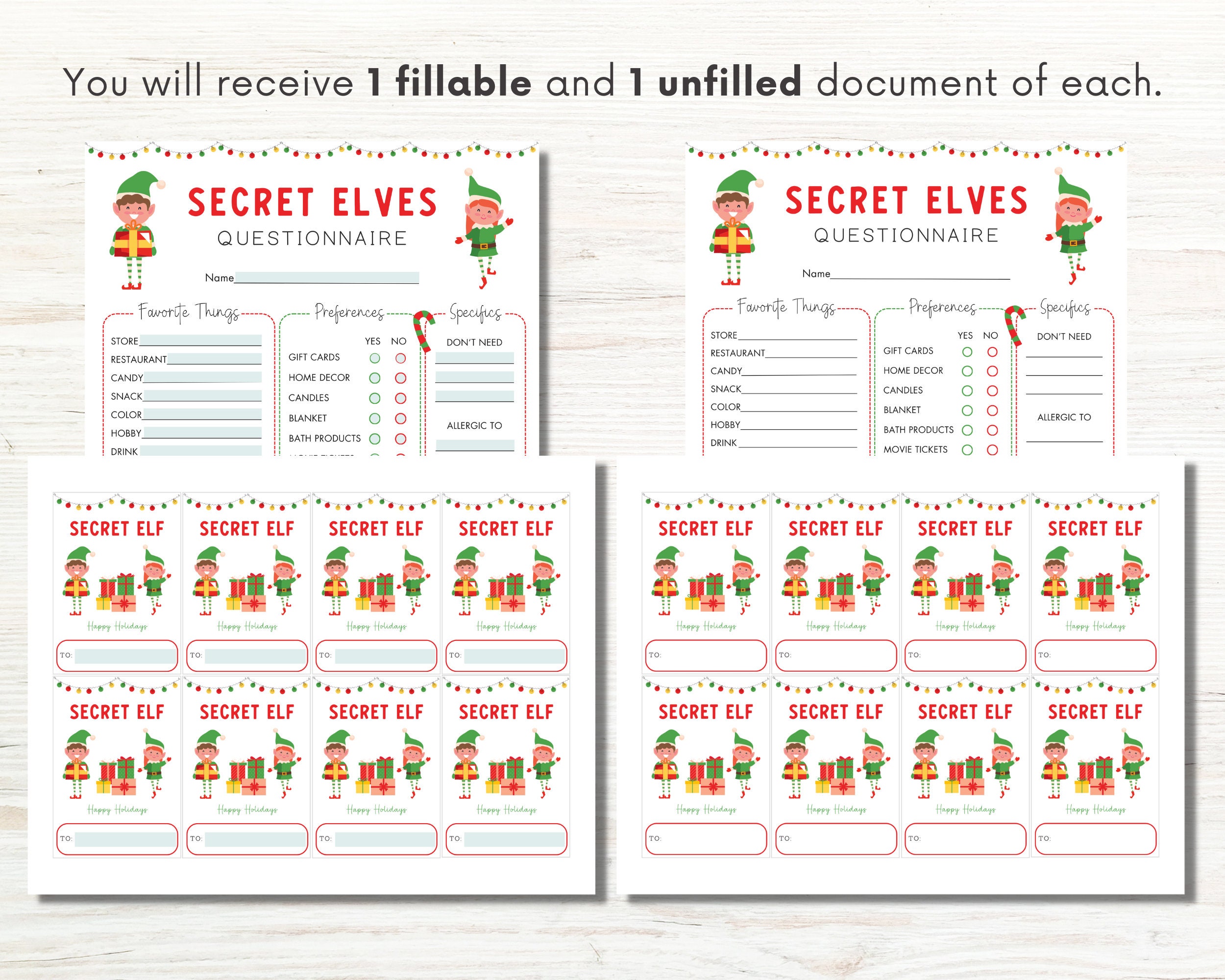 Secret Elves Questionnaire Printable, Secret Elf List, Office Gift ...