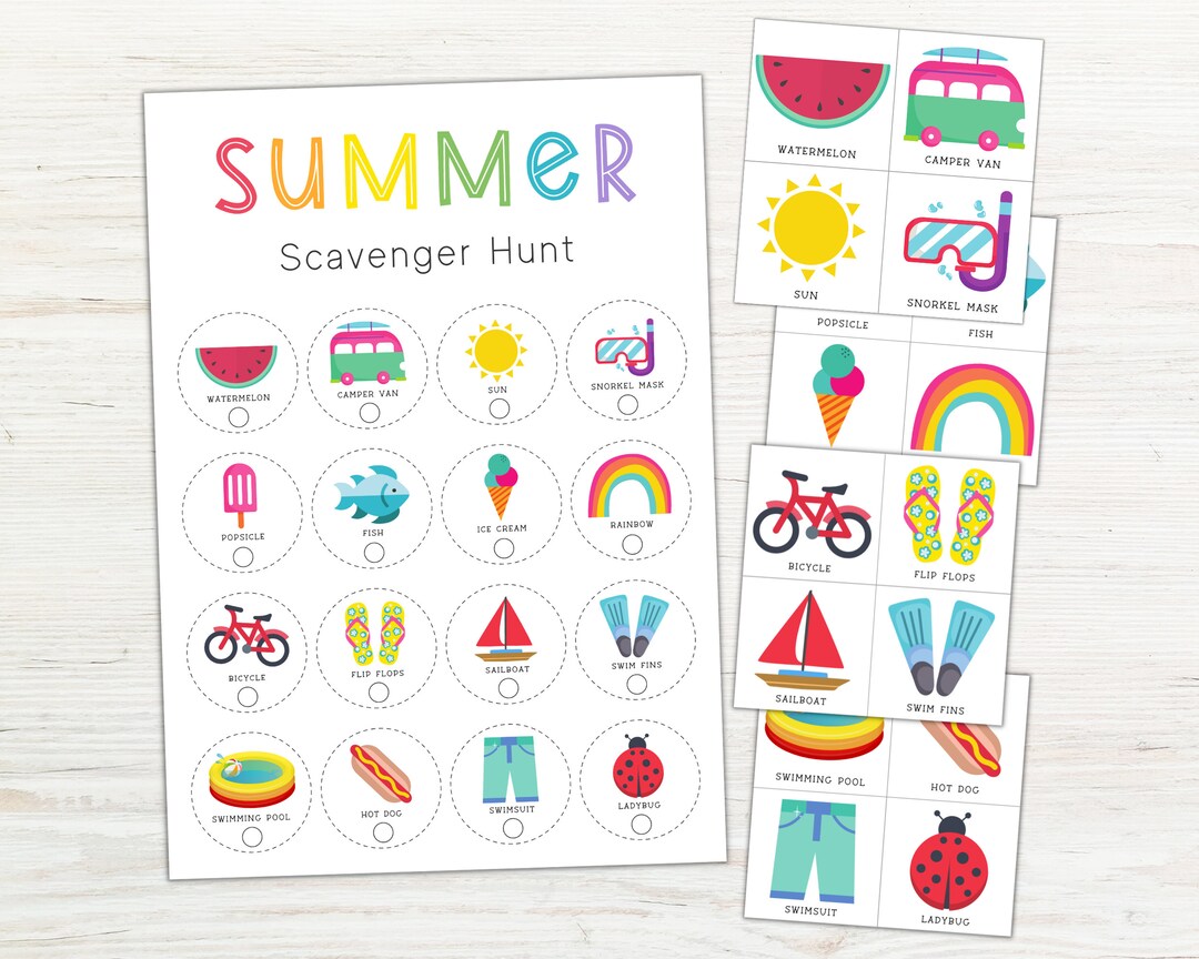 Summer Scavenger Hunt Game, Indoor Treasure Hunt, Printable Summertime ...