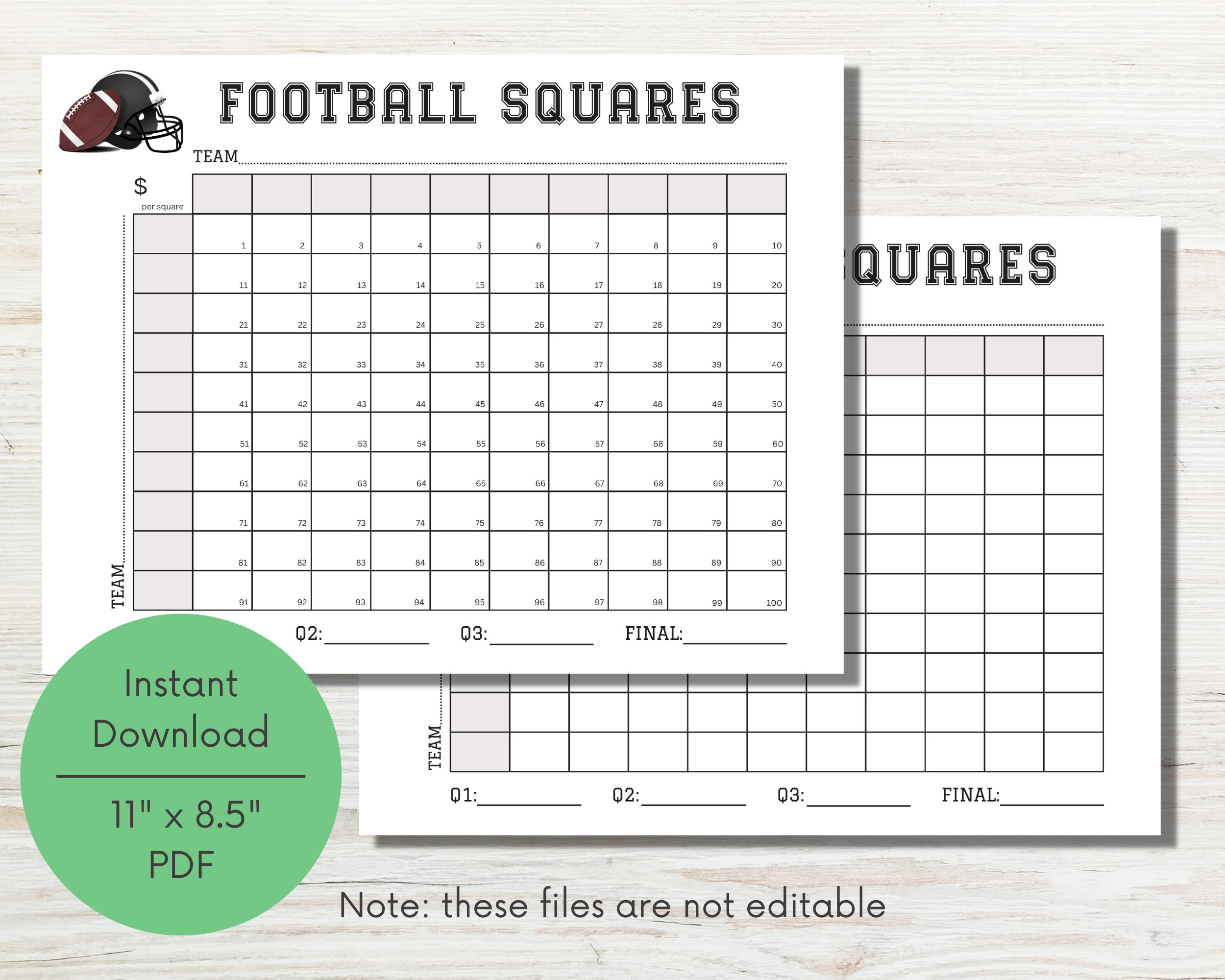 Football Squares Printable, Football Square Fundraiser, 100 Square ...