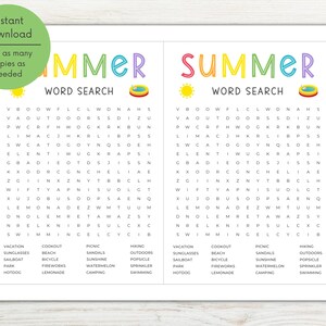 Summer Word Search, Printable Summertime Games, Fun Summer Activity for ...