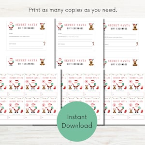 Secret Santa Gift Exchange Cards, Christmas Gift List Printable for ...