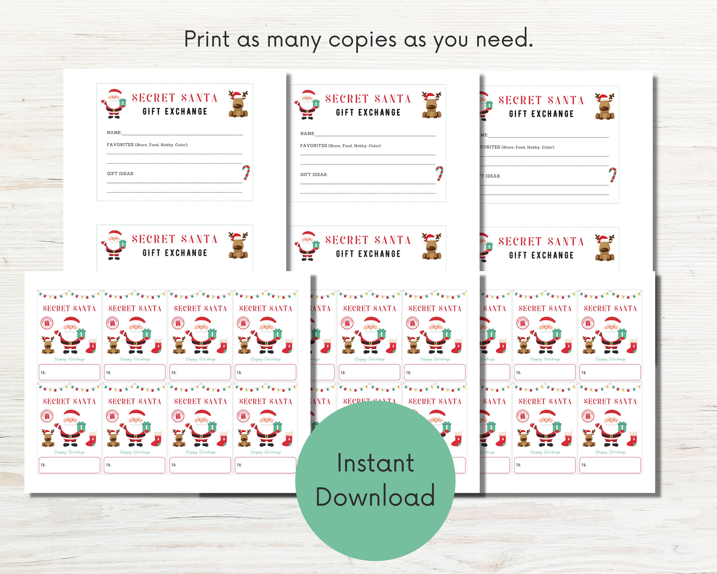 Secret Santa Gift Exchange Cards, Christmas Gift List Printable for ...