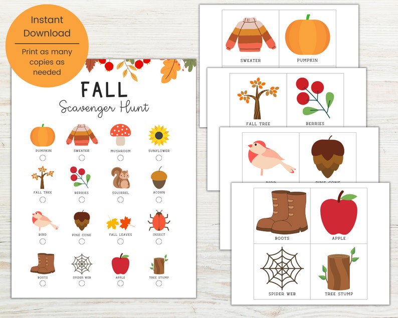 Fall Scavenger Hunt Printable, Autumn Scavenger Hunt Kids, for Toddlers ...