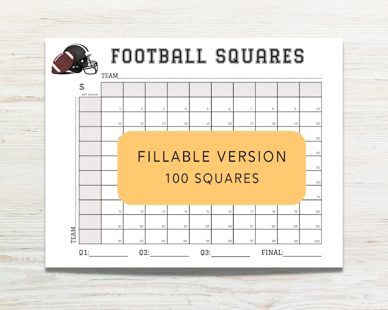 Football Squares Editable Printable, Football Square Fundraiser, 100 ...