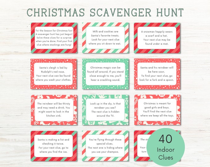 Printable Indoor Christmas Scavenger Hunt Game, Christmas Treasure Hunt ...