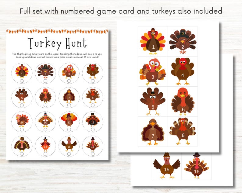 Turkey Scavenger Hunt Game for Kids, Thanksgiving Treasure Hunt, Turkey ...