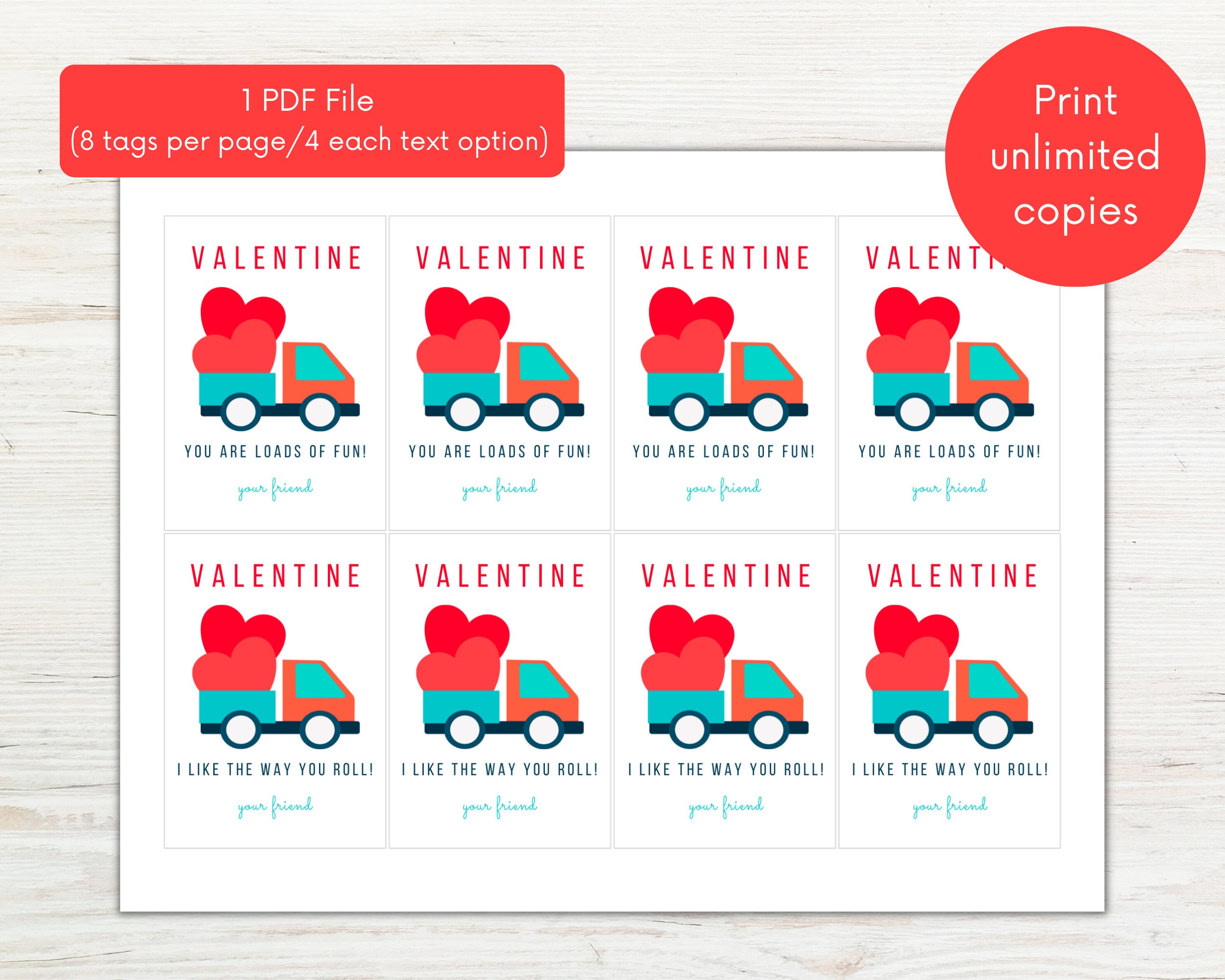 Construction Valentine's Day Cards Printable, Kids Valentines Dump ...