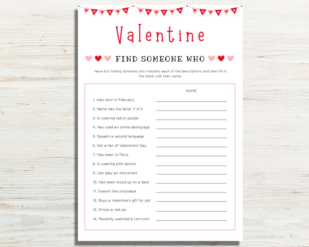 Valentine's Day Find Someone Who Game, Galentine's Party Game ...