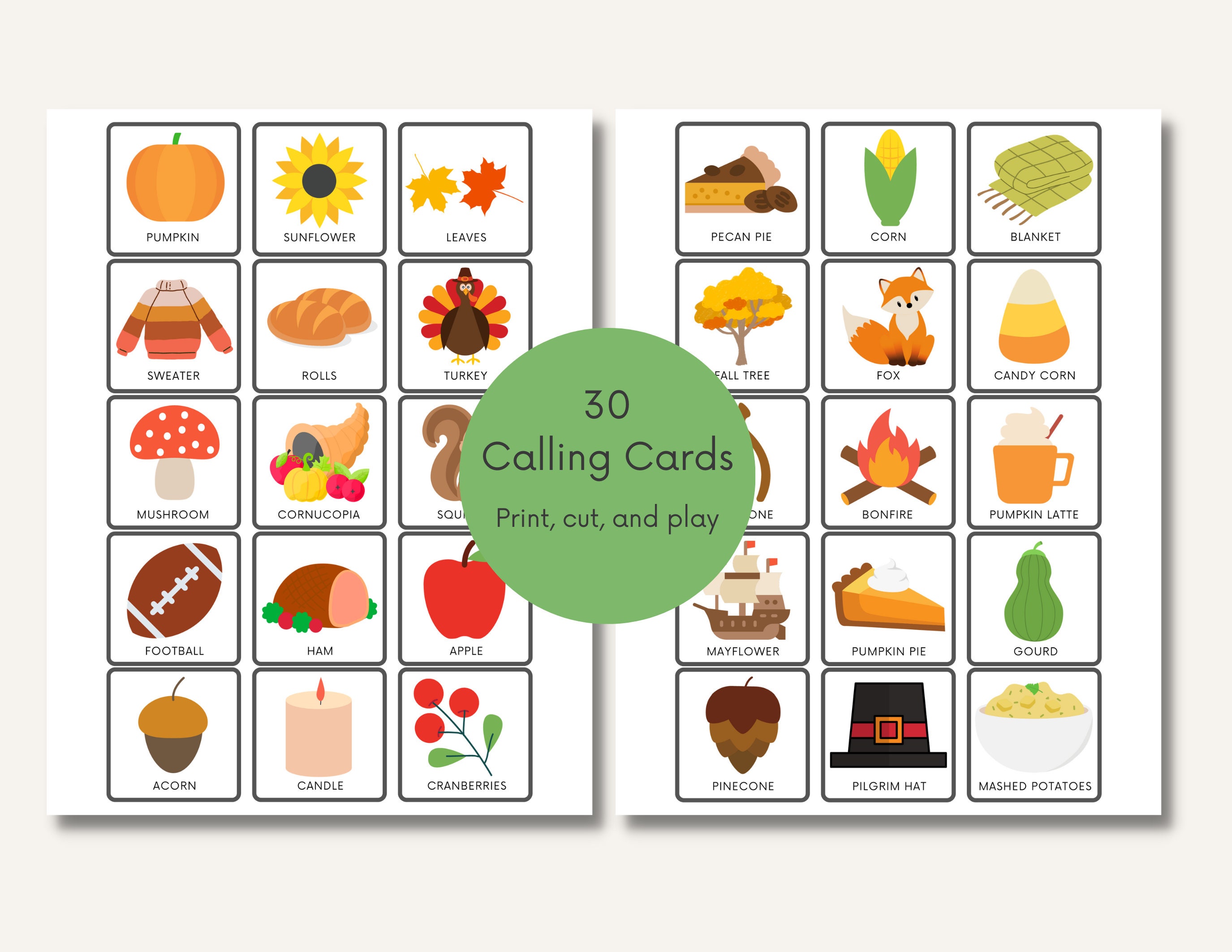 Thanksgiving Bingo Cards Printable, 30 Thanksgiving Bingo Cards ...