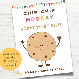 Happy First Day of School Chocolate Chip Printable, Back to School Tag ...