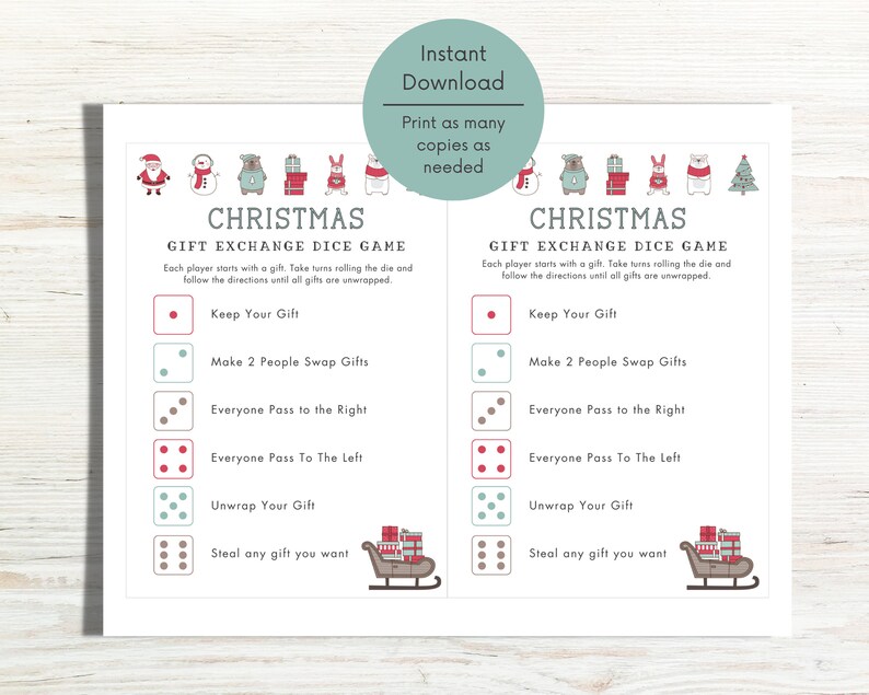 Christmas Gift Exchange Game, Roll the Dice Exchange, Left Right Game ...