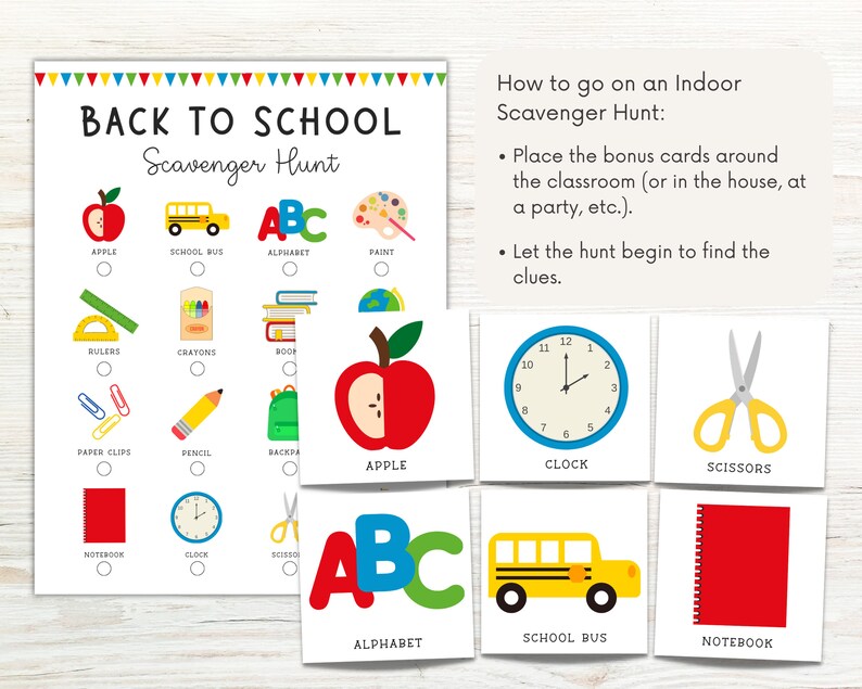 Back to School Scavenger Hunt With Cards, Classroom Scavenger Hunt ...