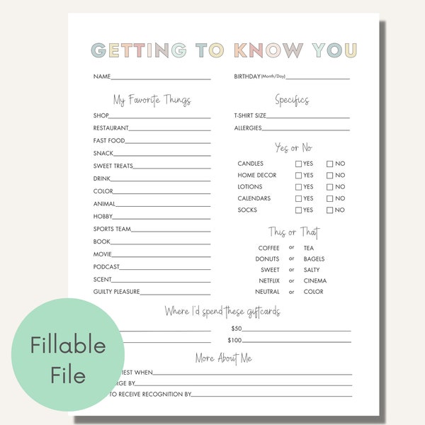 Getting to Know Me Editable - Etsy