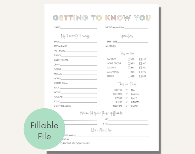 Get to Know You Question Coworker Questions Printable Employee Favorite ...