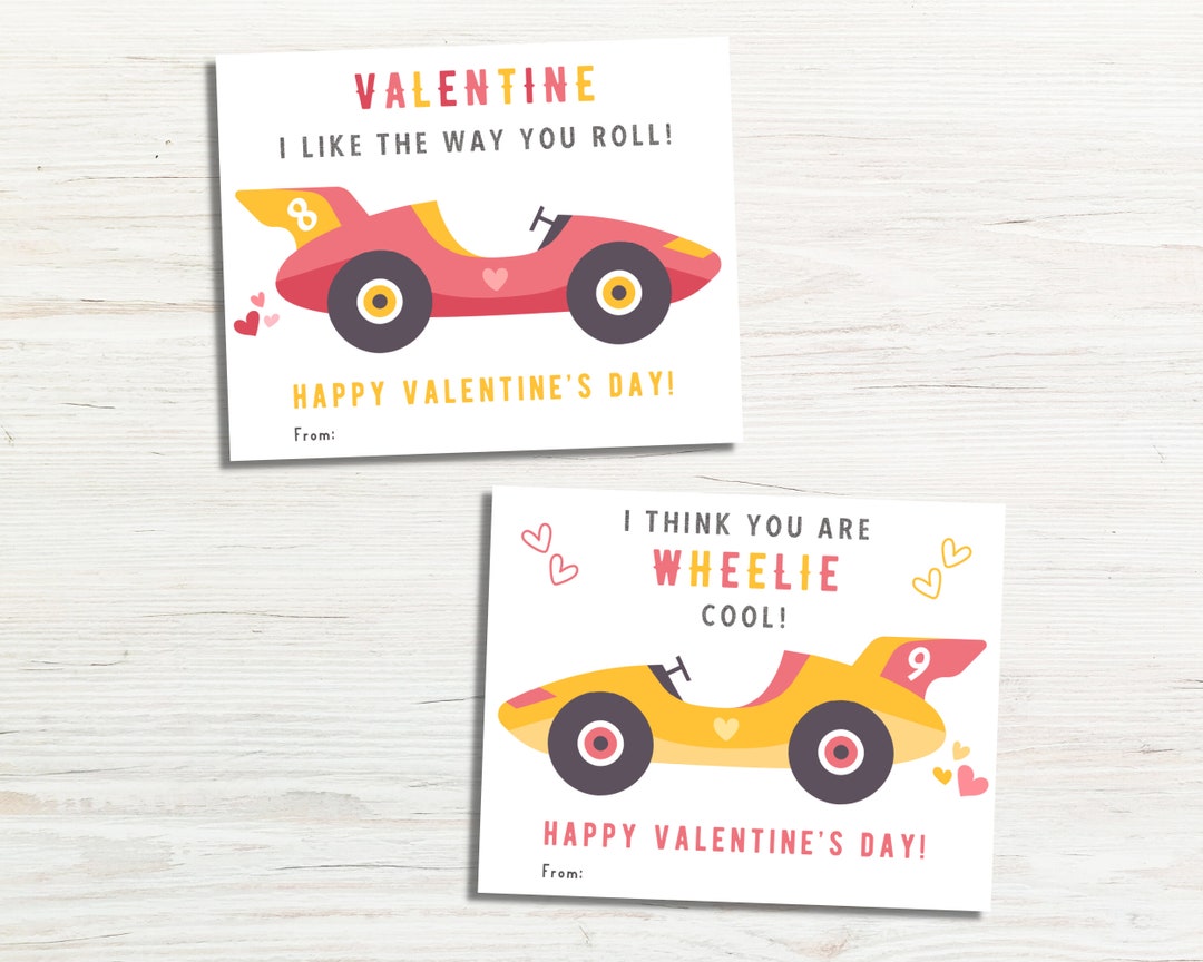 Race Car Valentine Card Printable, Classroom Valentine's Day Cards for ...
