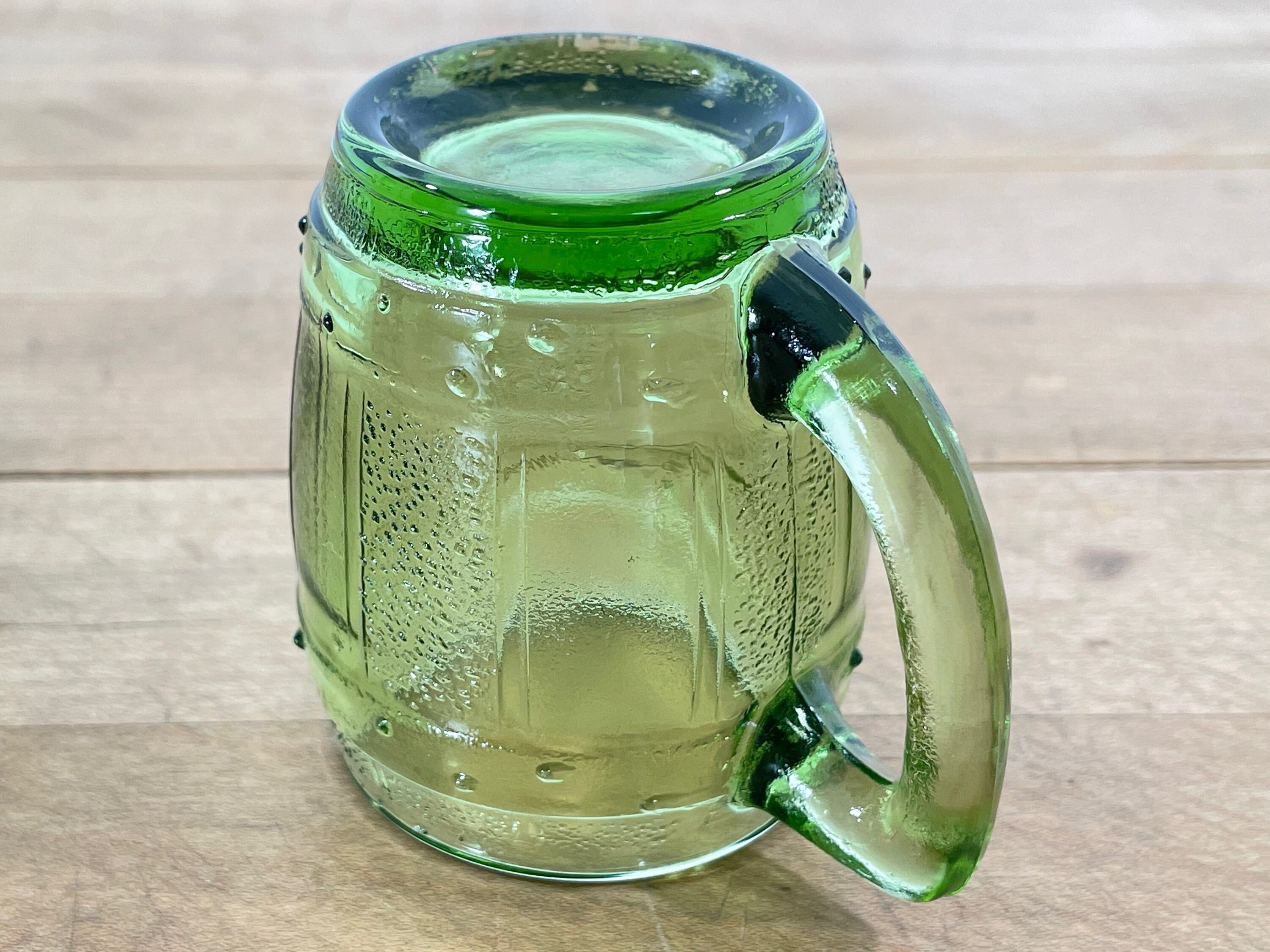 Green Glass Miniature Mug Shot Glasses, Barrel Shaped Shot Glasses ...