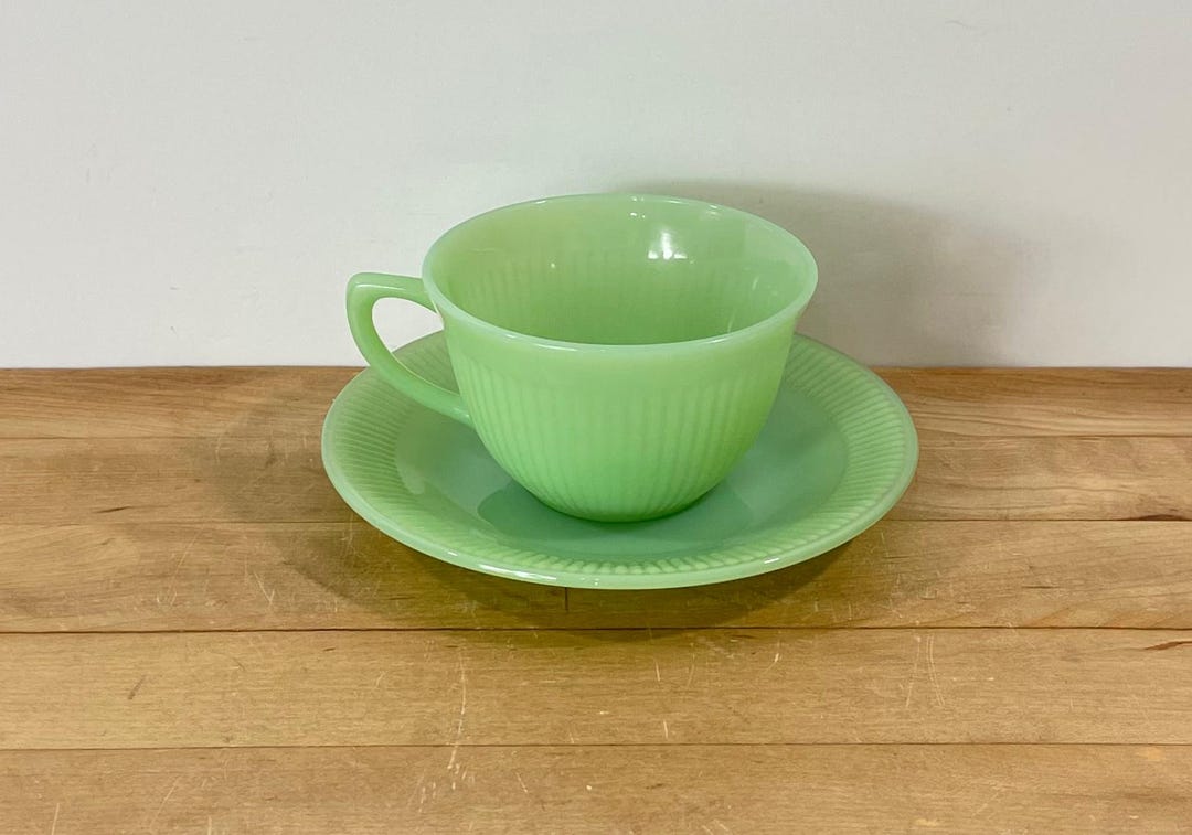 Jadeite Jane Ray Tea Cup and Saucer Set by Anchor Hocking, Vintage Jade ...