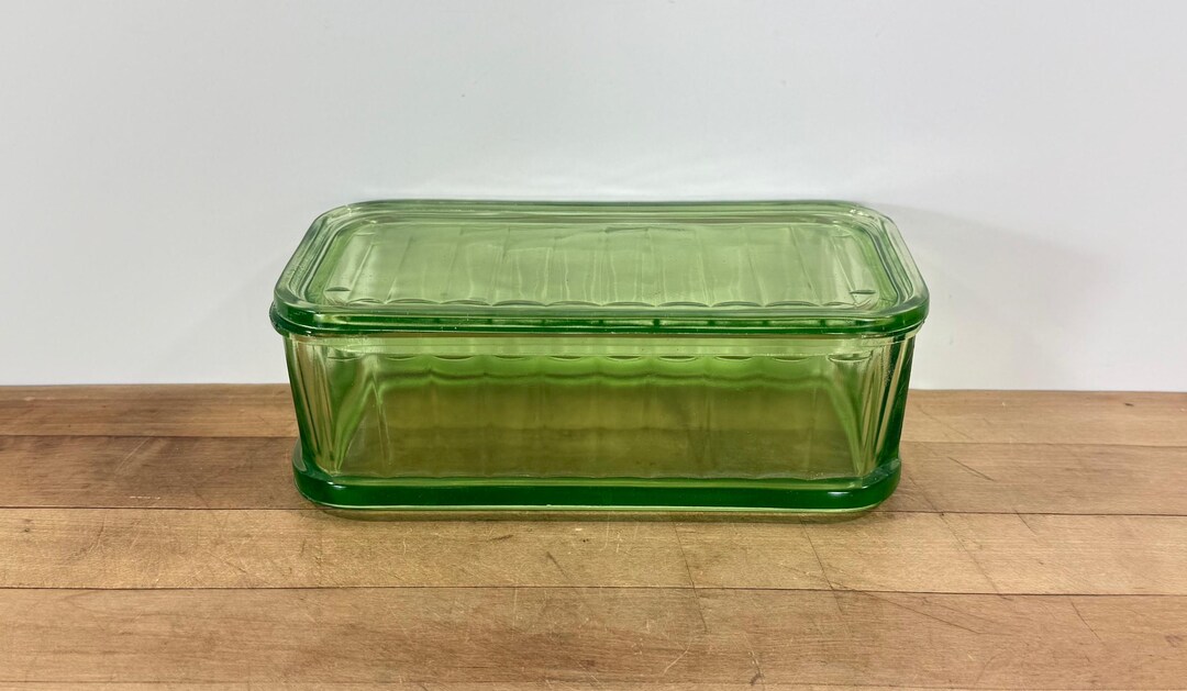 Depression Era Green Uranium Glass Rectangular / Loaf Shaped Stackable ...