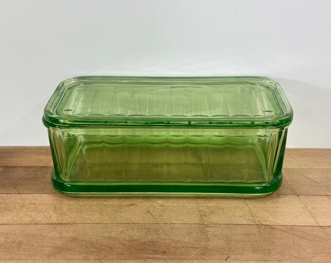 Depression Era Green Uranium Glass Rectangular / Loaf Shaped Stackable ...
