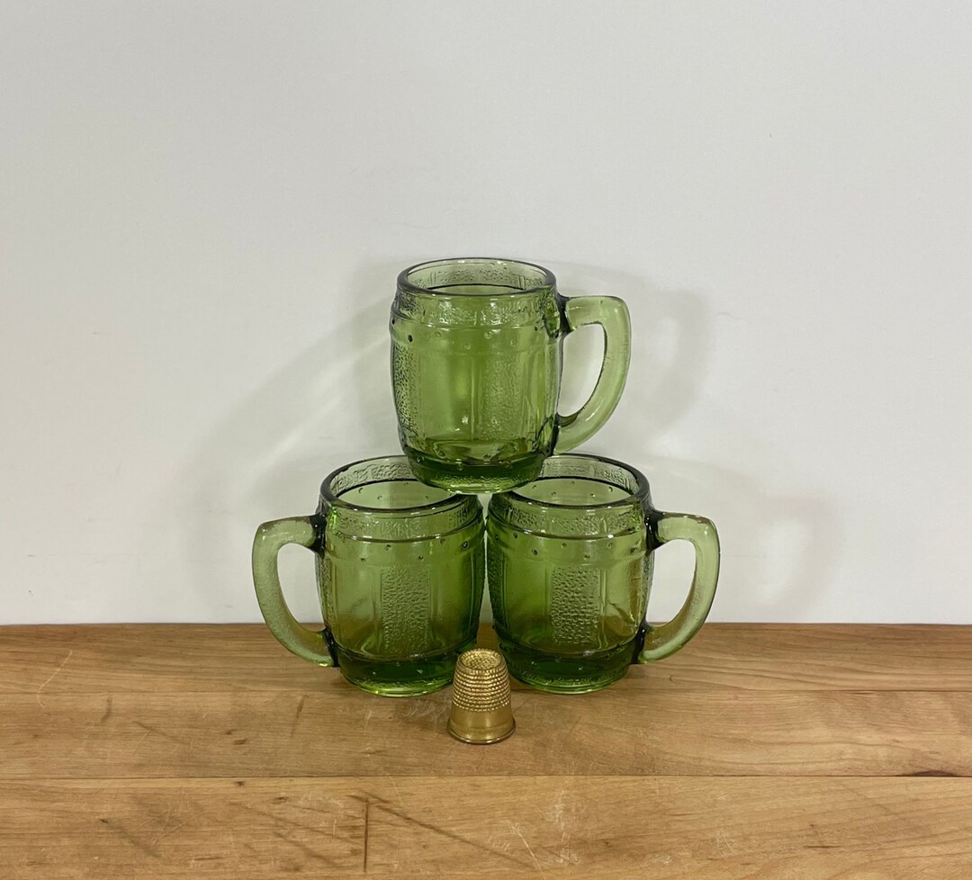 Green Glass Miniature Mug Shot Glasses, Barrel Shaped Shot Glasses ...